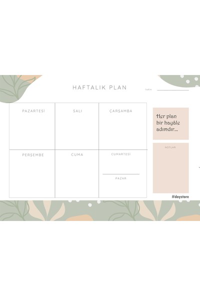 Day Store Çiçek Haftalık Planlayıcı Day Store Çiçek Haftalık Planlayıcı