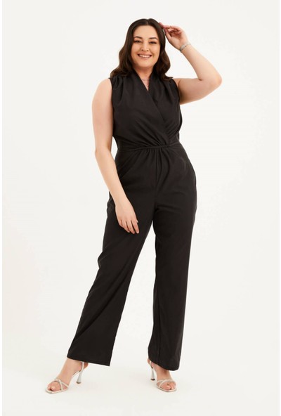 Myline Kruvaze Yaka Büzgü Detaylı Tulum Myline Kruvaze Yaka Büzgü Detaylı Tulum