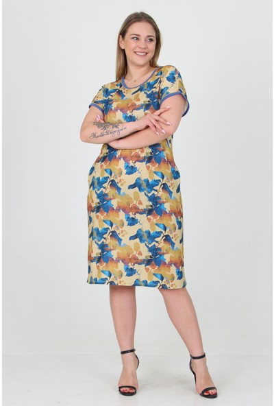 Neşeli Butik Kadın Sarı Bisiklet Yaka Büyük Beden Viskon Elbise AYSL26 Neşeli Butik Kadın Sarı Bisiklet Yaka Büyük Beden Viskon Elbise AYSL26