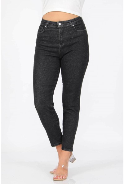 Neşeli Butik Kadın Siyah Yüksek Bel Cepli Kot Pantolon YCL018