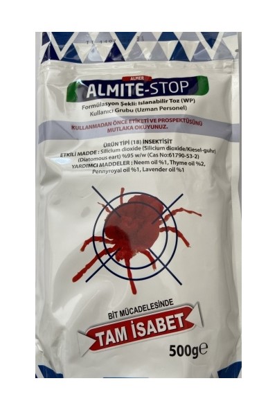 Almer Almıte-Stop Kanatlı Tavuk Bit Pire Kırmızı Bit Islanabilir Toz 500GR Almer Almıte-Stop Kanatlı Tavuk Bit Pire Kırmızı Bit Islanabilir Toz 500GR