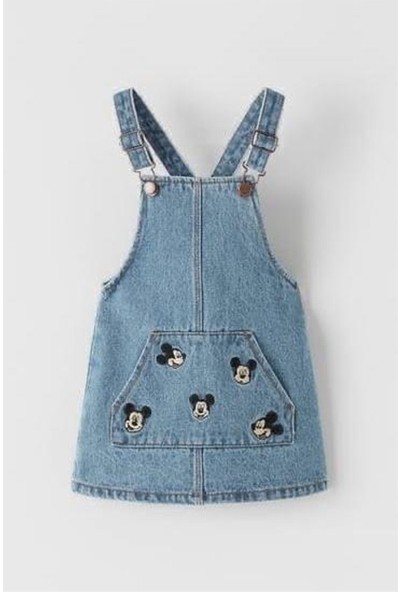 Miniko Kids Kız Çocuk Mickey Modelli Kot Salopet Tulum