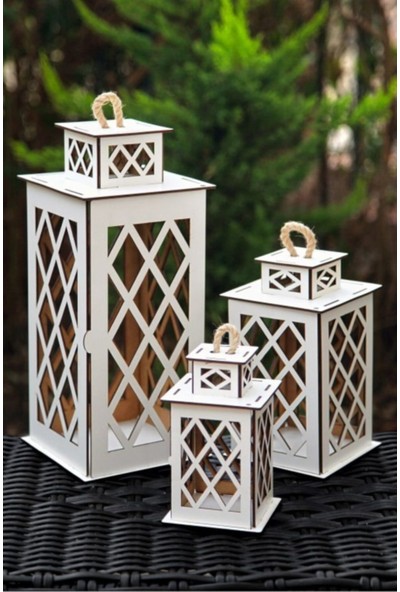 Axel 3'lü Büyük Boy Ahşap Fener Seti Beyaz 50 CMX40 CMX25 cm Axel 3'lü Büyük Boy Ahşap Fener Seti Beyaz 50 CMX40 CMX25 cm