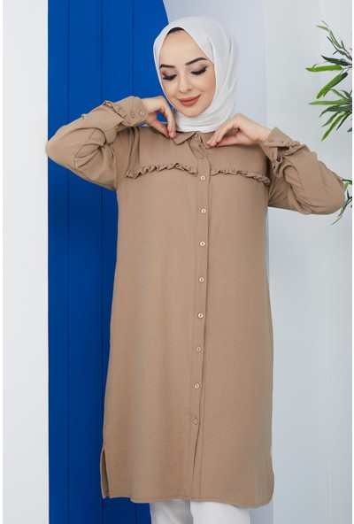 İmaj Butik Büyük Beden Boydan Düğmeli Fırfırlı Tesettür Tunik/vizon İmaj Butik Büyük Beden Boydan Düğmeli Fırfırlı Tesettür Tunik/vizon