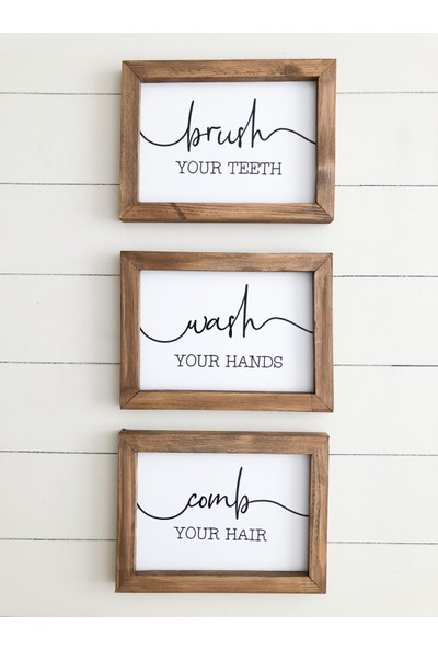 Alian Concept Banyo Wash Your Hands Brush Your Teeth Comg Your Hair Ahşap Çerçeveli Tablo Seti Alian Concept Banyo Wash Your Hands Brush Your Teeth Comg Your Hair Ahşap Çerçeveli Tablo Seti