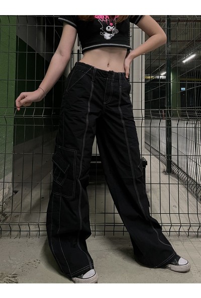Touz Moda Ters Dikiş Siyah Kargo Pantolon Touz Moda Ters Dikiş Siyah Kargo Pantolon