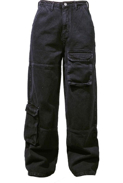 Touz Moda Y2K Recycled Black Cargo Pocket Wıde Leg Jean Touz Moda Y2K Recycled Black Cargo Pocket Wıde Leg Jean