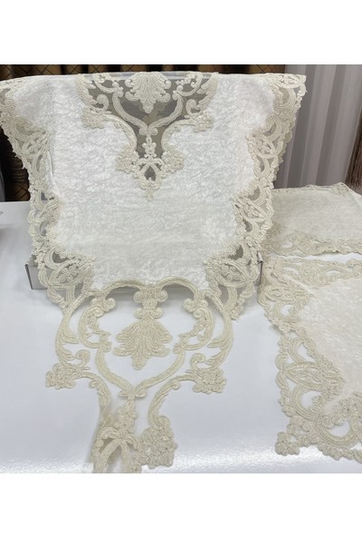 Demax Kadife Salon Takımı 5 Parça Krem