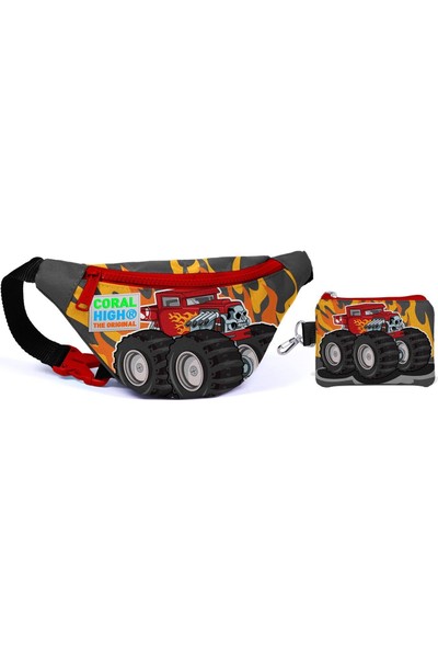 Coral High Monster Truck Baskılı Bel Çantası Seti - Erkek Çocuk Coral High Monster Truck Baskılı Bel Çantası Seti - Erkek Çocuk