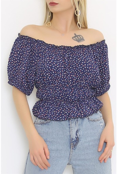 İlkecim Butik Beli Lastikli Bluz Lacidesenli - 9564.1153. İlkecim Butik Beli Lastikli Bluz Lacidesenli - 9564.1153.