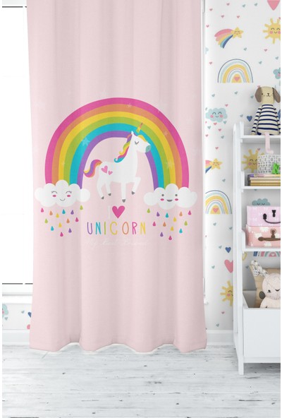 Rivaİstanbul Damlacıklı Unicorn Çocuk Fon Perde