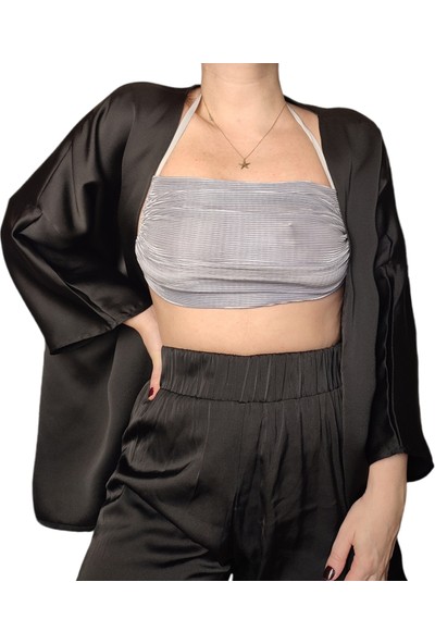 Tuğçe Saray Gri Pliseli Crop Büstiyer Tuğçe Saray Gri Pliseli Crop Büstiyer