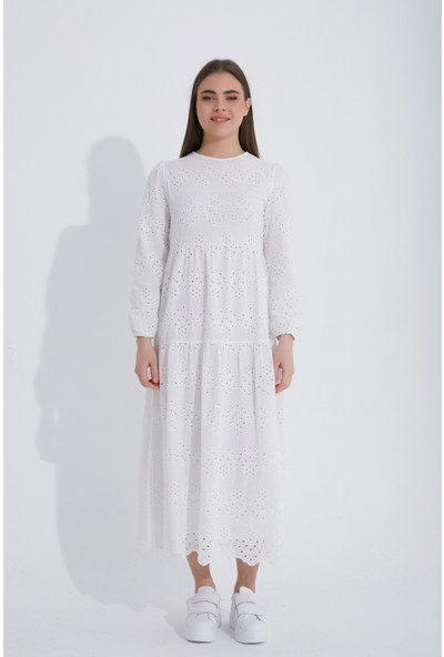 Açelya Kadın Güpür Detaylı Fisto Uzun Elbise