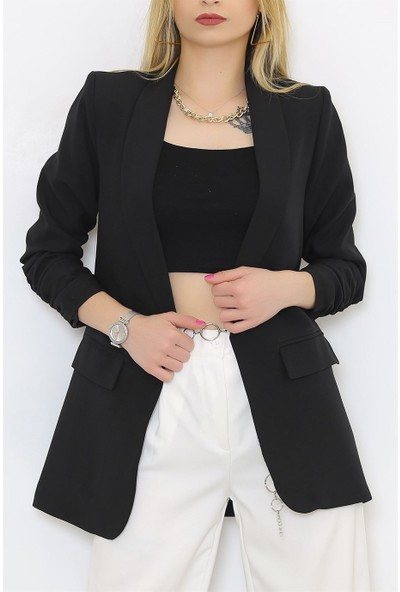 İlkecim Butik Kolu Büzgülü Ceket Siyah - 1108.1174.