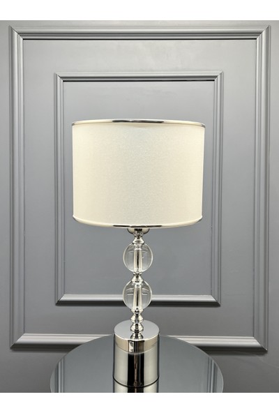 Morina Çift Kristal Küre Silindir Gümüş Abajur