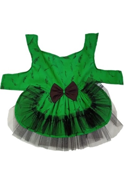 Gobo Yeşil Yaprak Desenli Papyonlu Dişi Kedi Köpek Kıyafeti