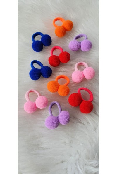 Sermin Şahinkaya Butikalben Ponpon 10'lu Çocuk Lastik Saç Tokası, Çocuk Lastik Toka, Çocuk Toka Seti, Ponpon Toka