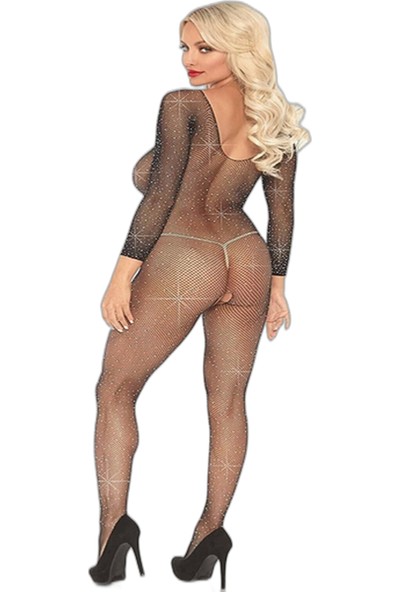 Bernato Taşlı Özel Üretim Siyah Renk Fantezi Vücut Çorabı