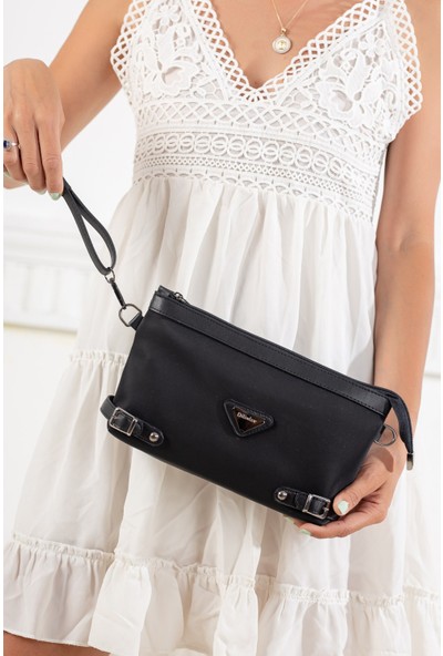 Dilimler Ayakkabı Saten Görünümlü Uzun Kısa Askılı Siyah Kadın Portföy Çanta