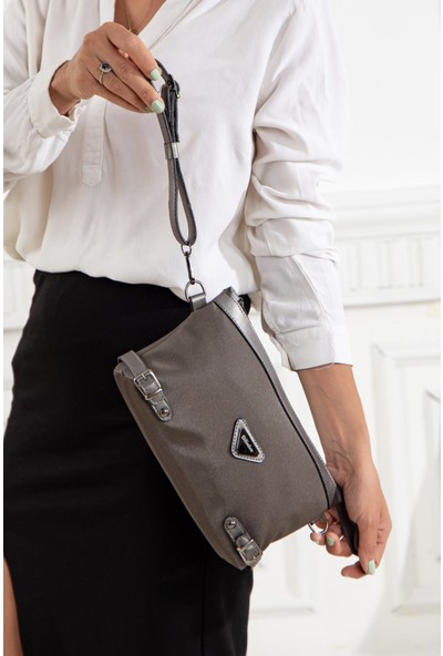 Dilimler Ayakkabı Saten Görünümlü Uzun Kısa Askılı Platin Kadın Portföy Çanta