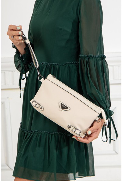Dilimler Ayakkabı Saten Görünümlü Uzun Kısa Askılı Ten Kadın Portföy Çanta