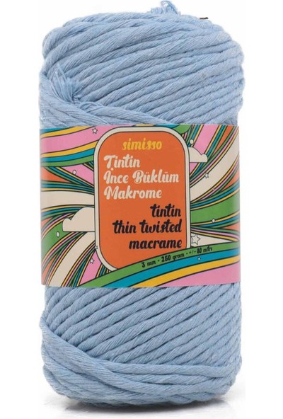 Asel Duru Tintin Ince Büklüm Makrome 250 gr 3 mm | Bebe Mavi