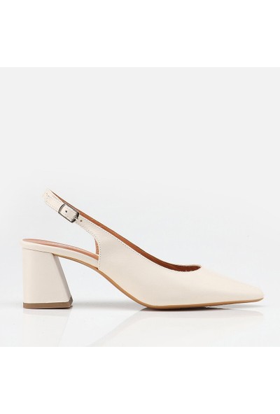 Hotiç 01AYH232770A310 HAKIKI Deri Bej Kadın Kalın Topuk