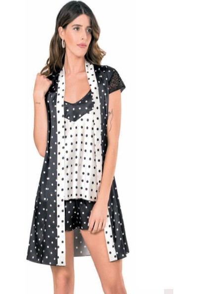 Moongirl Ikili Saten Sabahlıklı Şort Takım