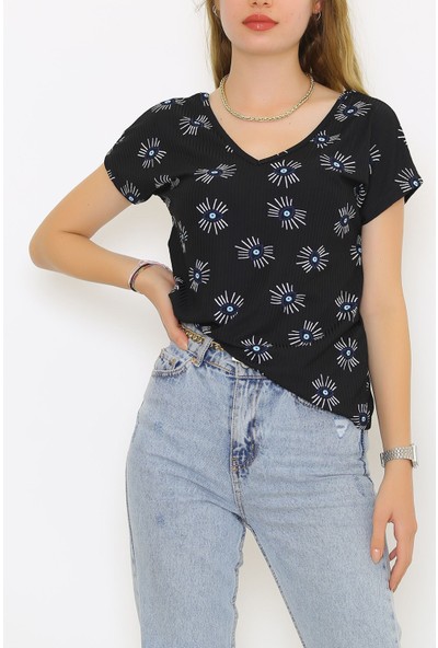 Yasfa Desenli V Yaka Bluz Siyahbeyaz - 2413.555. Yasfa Desenli V Yaka Bluz Siyahbeyaz - 2413.555.