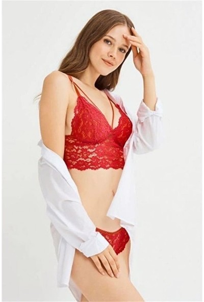 Asel Kadın Kırmızı Dantelli Takım Bralet Büstiyer Asel Kadın Kırmızı Dantelli Takım Bralet Büstiyer