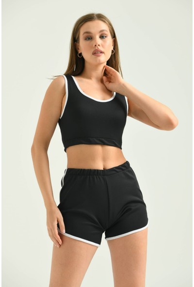 Zayde Kadın Siyah Askılı Takım Crop Bluz