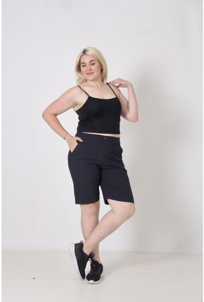 Butiket Lacivert Büyük Beden Şort Bengalin Kumaş Rahat Giyim