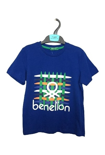 Benetton Renkli Desenli Mavi T-Shirt