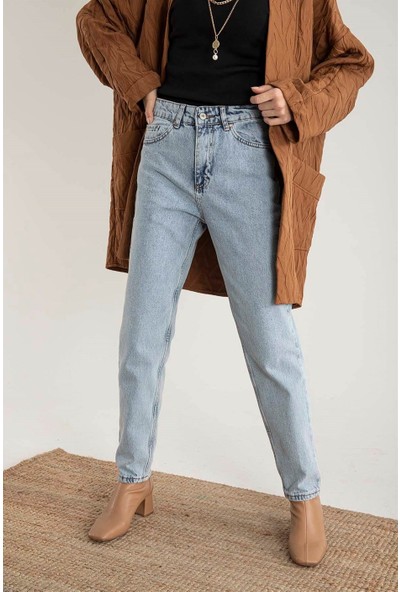 Kar Yıkama Mom Kot Pantolon Açık Kot Kar Yıkama Mom Kot Pantolon Açık Kot