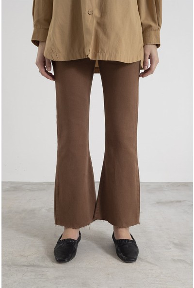 Paçası Kesik Kot Pantolon Kahverengi