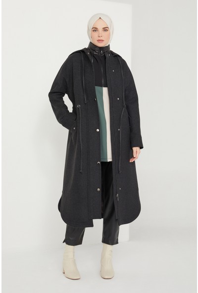 Armine Seyyar Kapüşonlu Kaban 21K7411 Antrasit