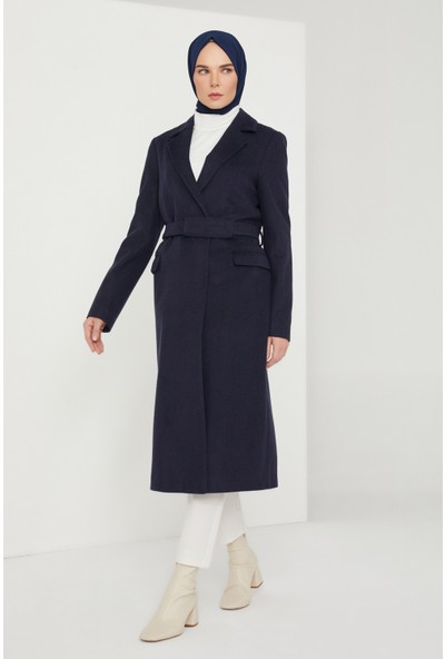 Armine Çıtçıt ve Köprü Detaylı Kaşe Kaban 21K7401 Lacivert