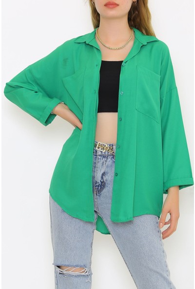 Yasfa Salaş Cepli Gömlek Yeşil - 4092.1594. Yasfa Salaş Cepli Gömlek Yeşil - 4092.1594.