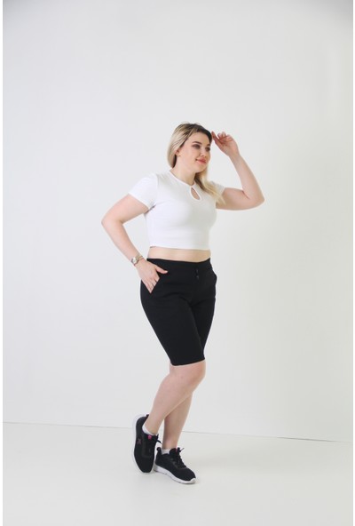 Butiket Siyah Büyük Beden Şort Bengalin Kumaş Rahat Giyim