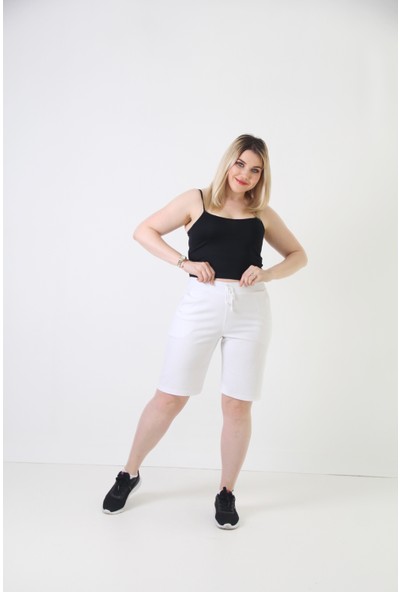 Butiket Beyaz Büyük Beden Şort Bengalin Kumaş Rahat Giyim