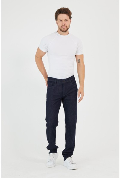 Enque Man Lacivert Erkek Staight Fit Orta Bel Boru Paça Jean Pantolon
