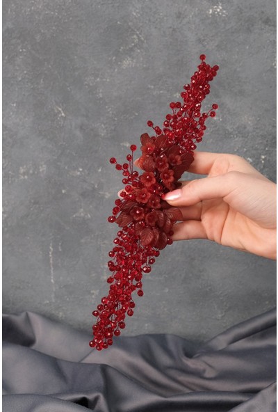 Limelia Bordo Şimal Boncuklu Gelin Tacı ve Saç Türban Aksesuarı Limelia Bordo Şimal Boncuklu Gelin Tacı ve Saç Türban Aksesuarı