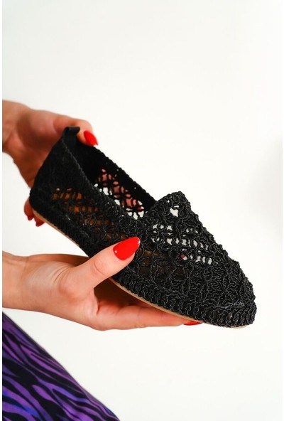 Pabucmarketi Siyah Düz Triko Kadın Babet