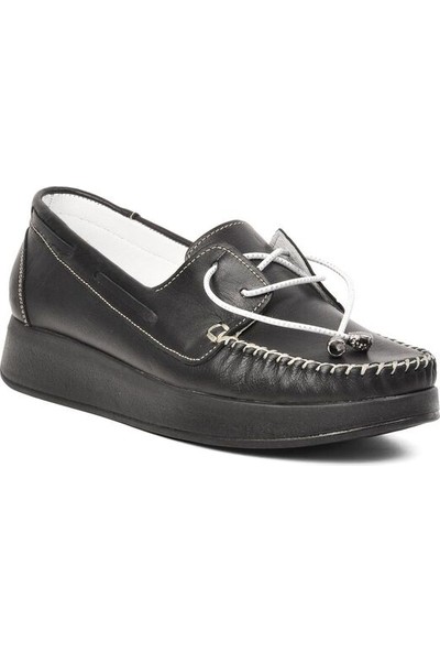 Pabucmarketi Siyah Hakiki Deri Kadın Günlük Ayakkabı