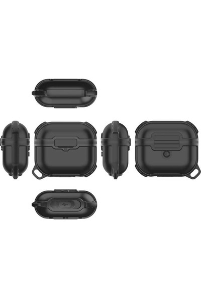 Apple Airpods 3. Nesil IP68 Su Geçirmez Tam Koruma Karbon Fiber Silikon Siyah