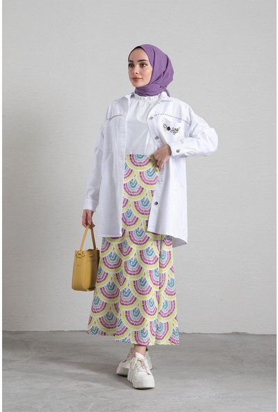 Yelpaze Desenli Etek Sarı