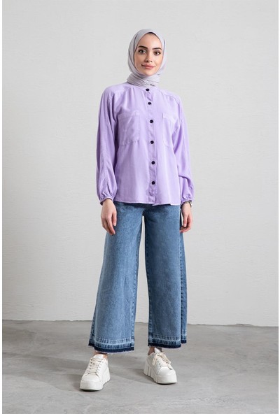 Denim Bol Paça Pantolon Açık Kot