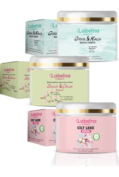 Labelna Cosmetic Slülit ve Çatlak 150ML & Cilt ve Leke 150ML & Göğüs ve Kalça 150ML 3'lü Krem Set Labelna Cosmetic Slülit ve Çatlak 150ML & Cilt ve Leke 150ML & Göğüs ve Kalça 150ML 3'lü Krem Set