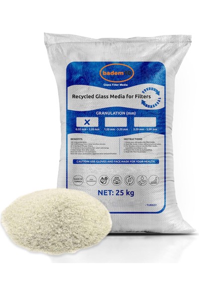Badem10 Cam Filtre Medyası 25 kg Havuz Filitre Temizleme Cam Kumu 0.50-1.20 mm Badem10 Cam Filtre Medyası 25 kg Havuz Filitre Temizleme Cam Kumu 0.50-1.20 mm