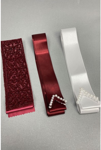 Limelia Bordo Beyaz Takı Kurdele Seti ve Gelin Bel Kuşağı Limelia Bordo Beyaz Takı Kurdele Seti ve Gelin Bel Kuşağı